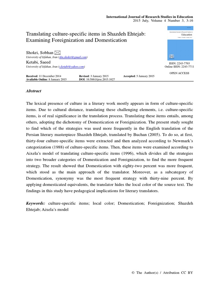 Translating Culture-Specific Items in Shazdeh Ehte | PDF | Translations ...