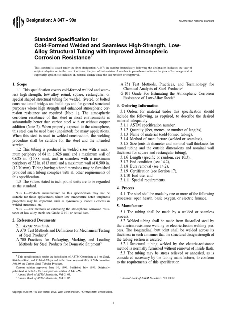 Cold-Formed Welded and Seamless High-Strength, Low-Alloy Structural ...