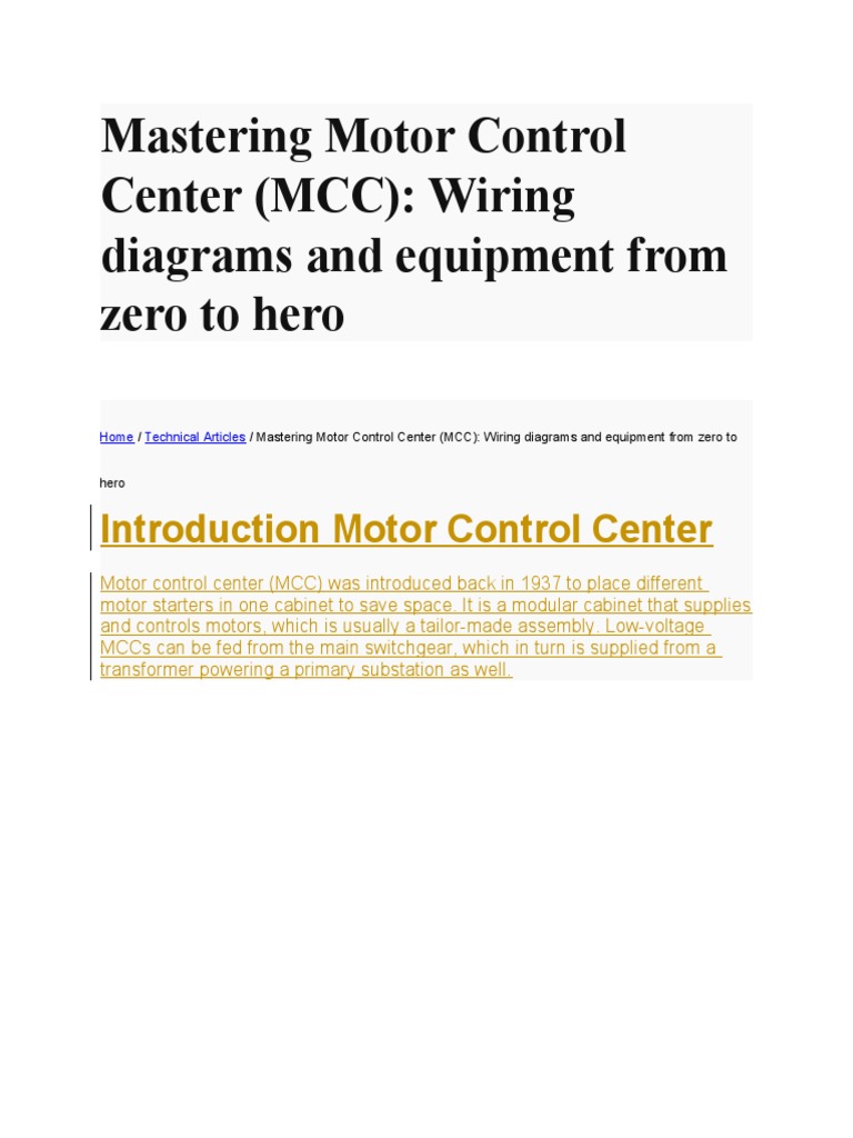 Mastering Motor Control Center (MCC) Wiring Diagrams and Equipment From ...