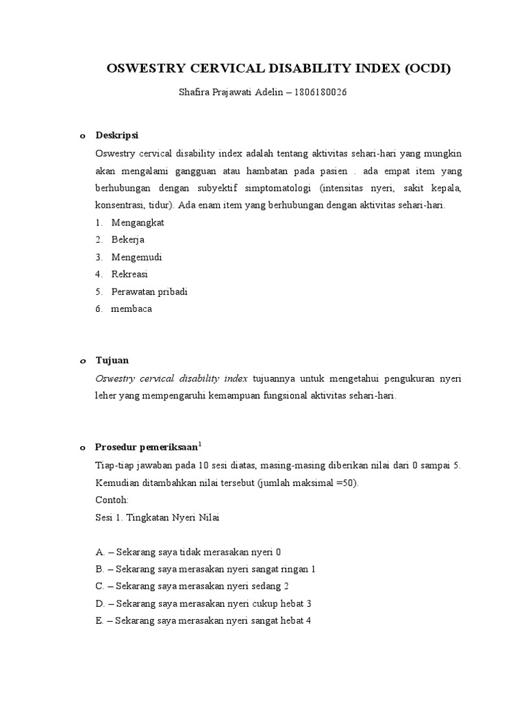 Oswestry Cervical Disability Index | PDF