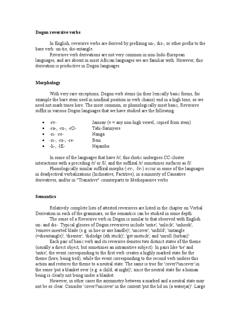 Dogon Reversive Verbs | PDF | Semiotics | Linguistics