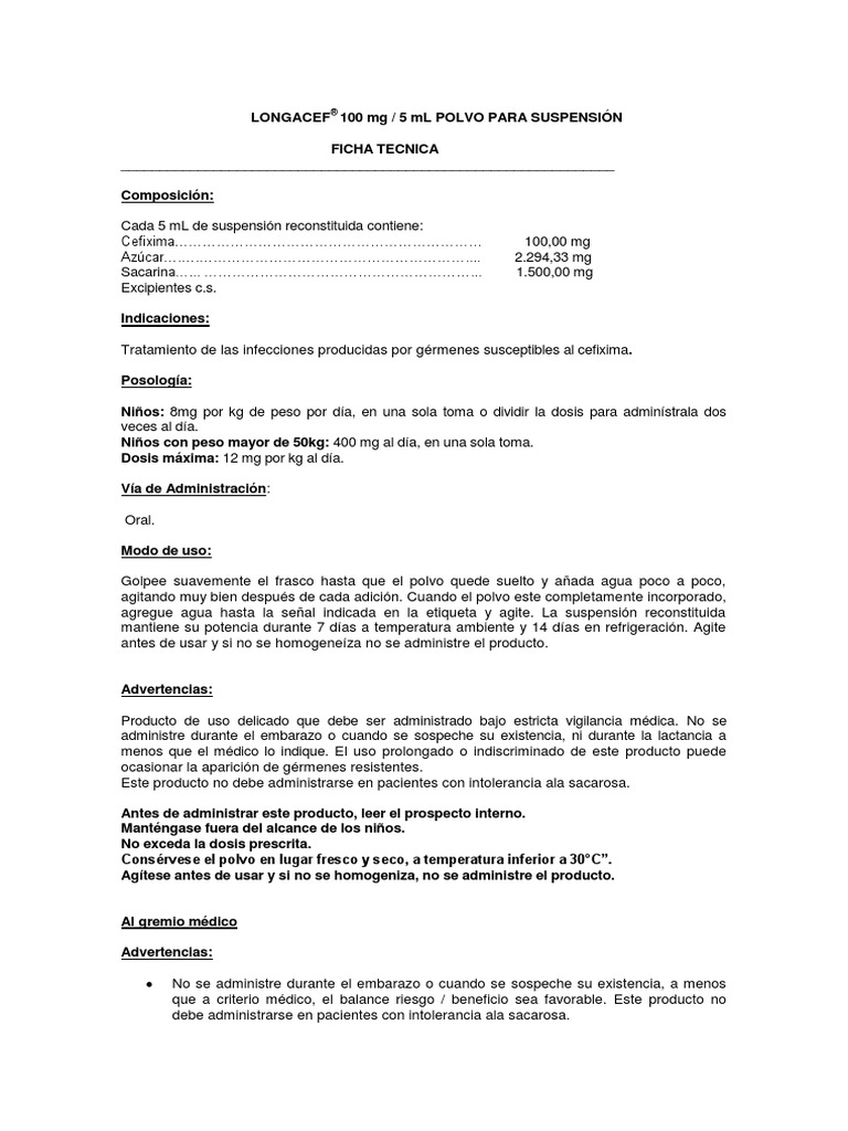 Longacef 100mg5ml Polv Susp FT | PDF | Drogas | Rtt