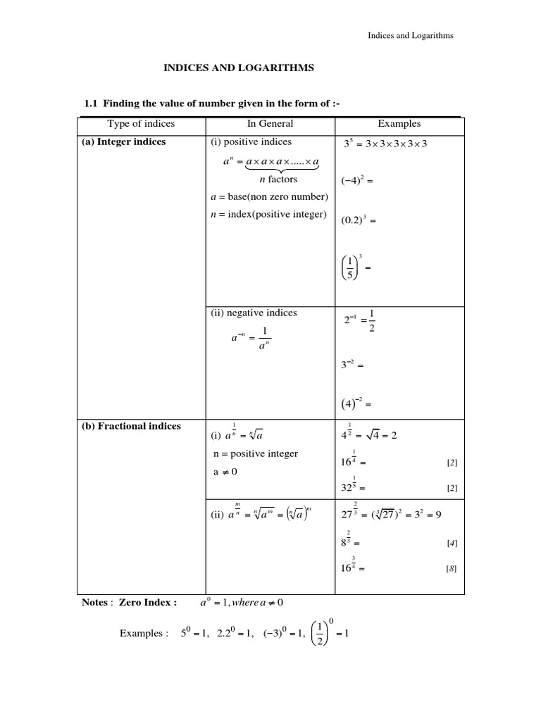 Chap 2 Indices - Log | PDF | Logarithm | Numbers
