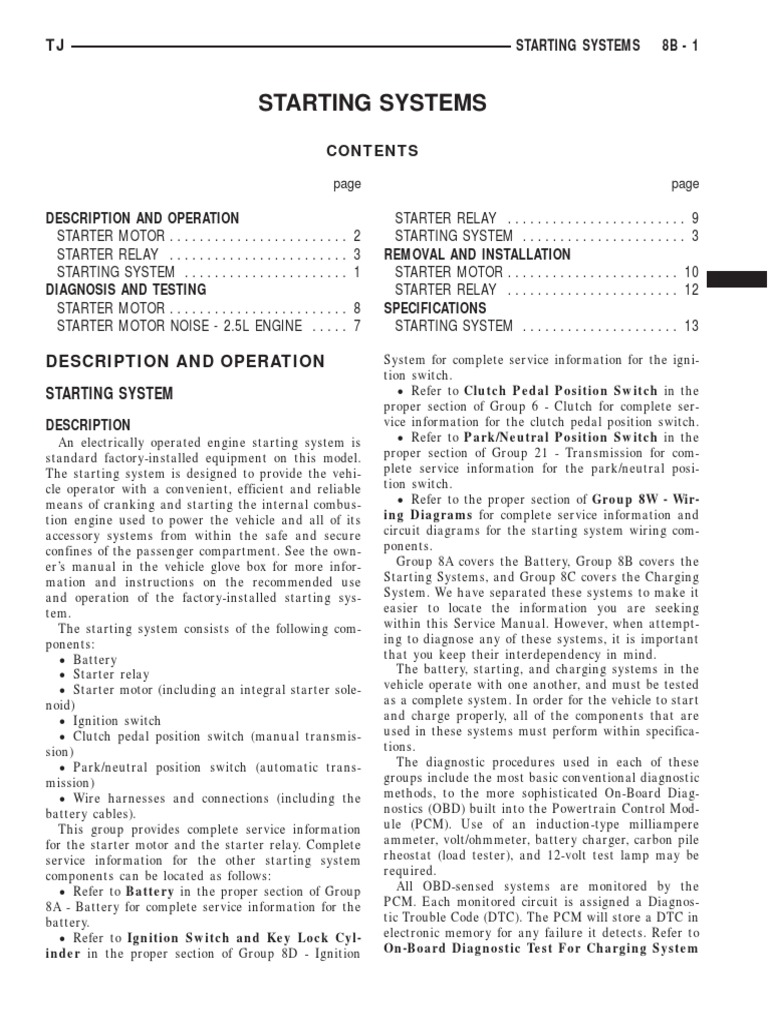 Starting Systems: Description and Operation Starting System | PDF ...