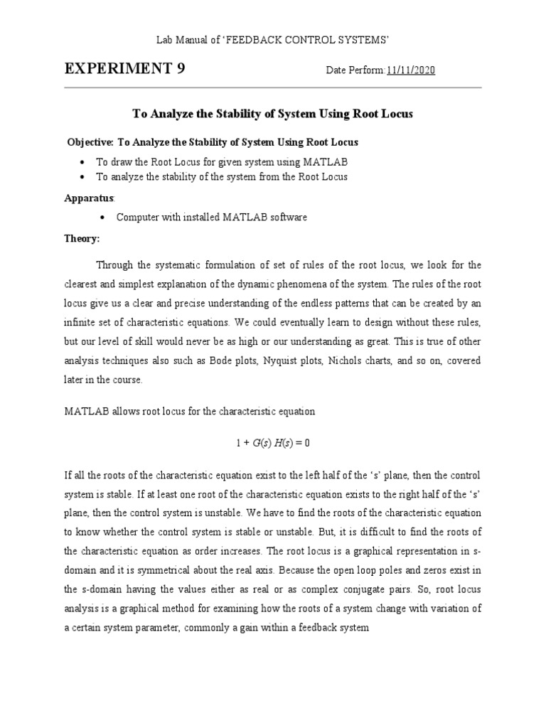 Lab 9 15F8418 | PDF | Control Theory | Cybernetics