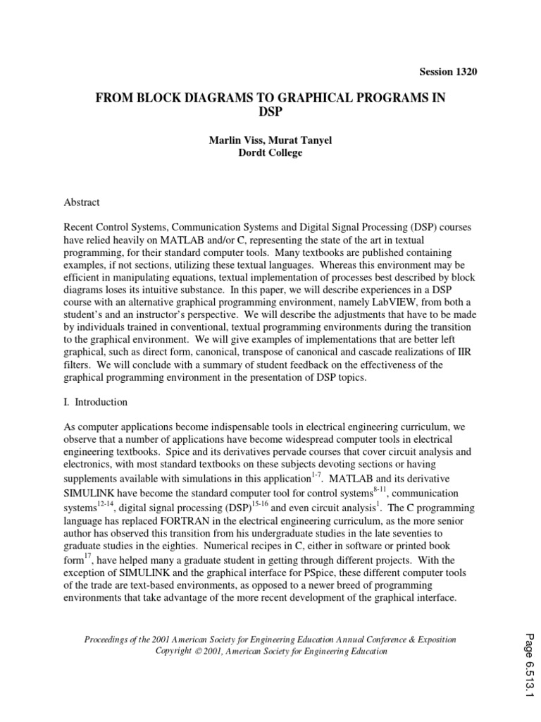 From Block Diagrams To Graphical Programs in DSP: Session 1320 | PDF ...
