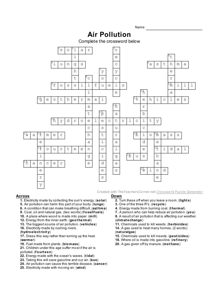 Air Pollution-Puzzle Key | PDF
