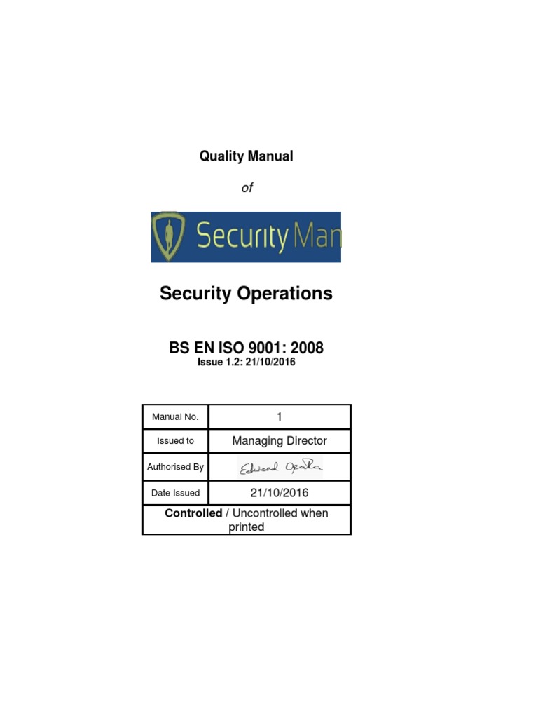 Security Operations: BS EN ISO 9001: 2008 | PDF | Iso 9000 | Quality ...
