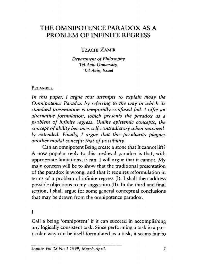 The Omnipotence Paradox As A Problem of Infinite Regress | PDF ...