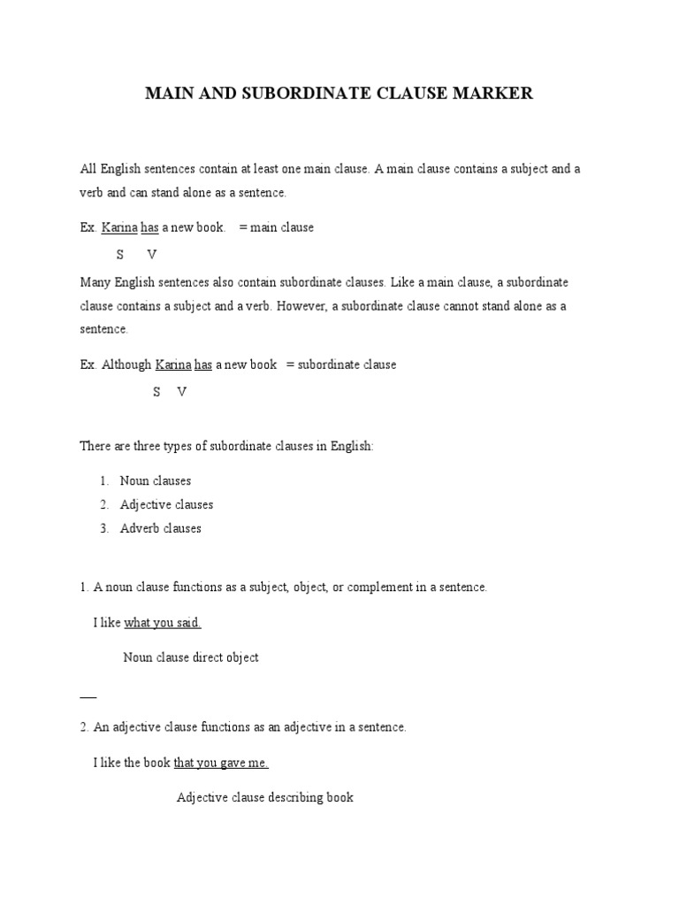Main and Subordinate Clause Markers | PDF | Clause | Adverb