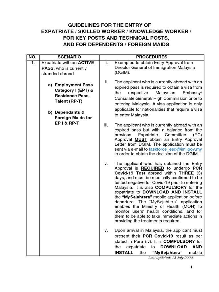 Guidelines For The Entry of Expatriate / Skilled Worker / Knowledge ...