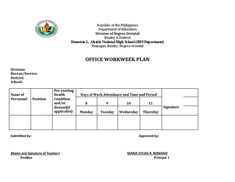 Bindoy II District Office Workweek Plan | PDF