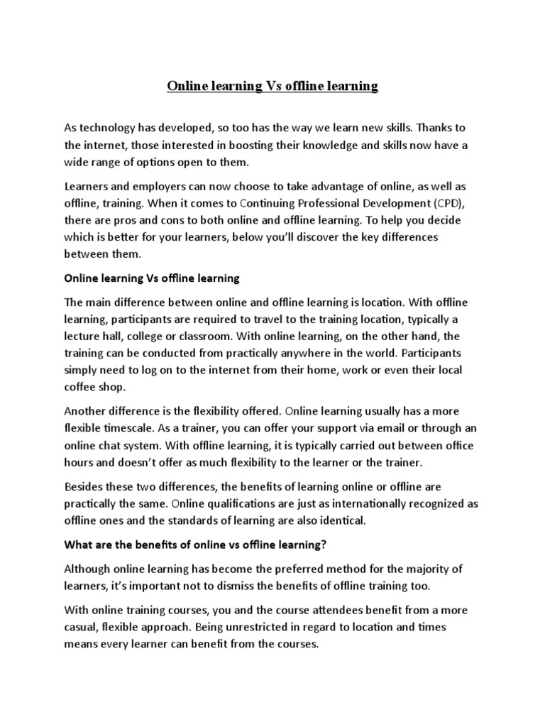 Online Learning Vs Offline Learning | PDF | Educational Technology ...