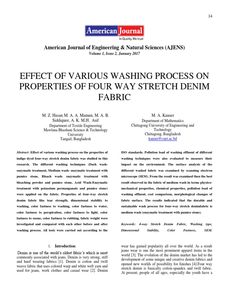 Denim Washing Effects on Fabric Properties | PDF | Jeans | Dyeing