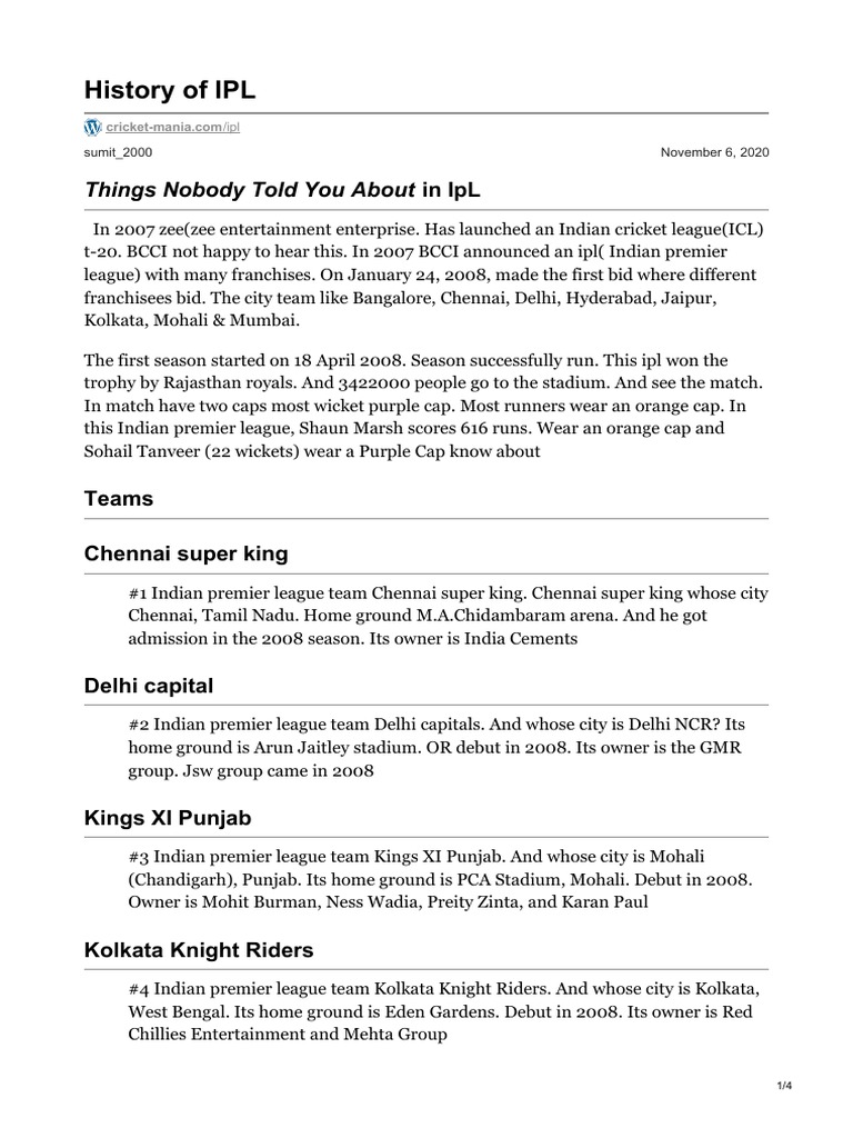 History of Ipl: Things Nobody Told You About in Ipl | PDF