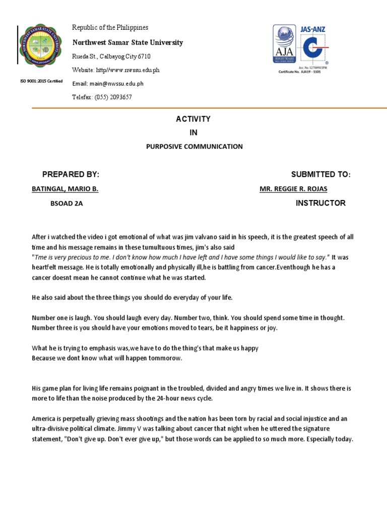 Reaction Paper, Purposive Communication | PDF