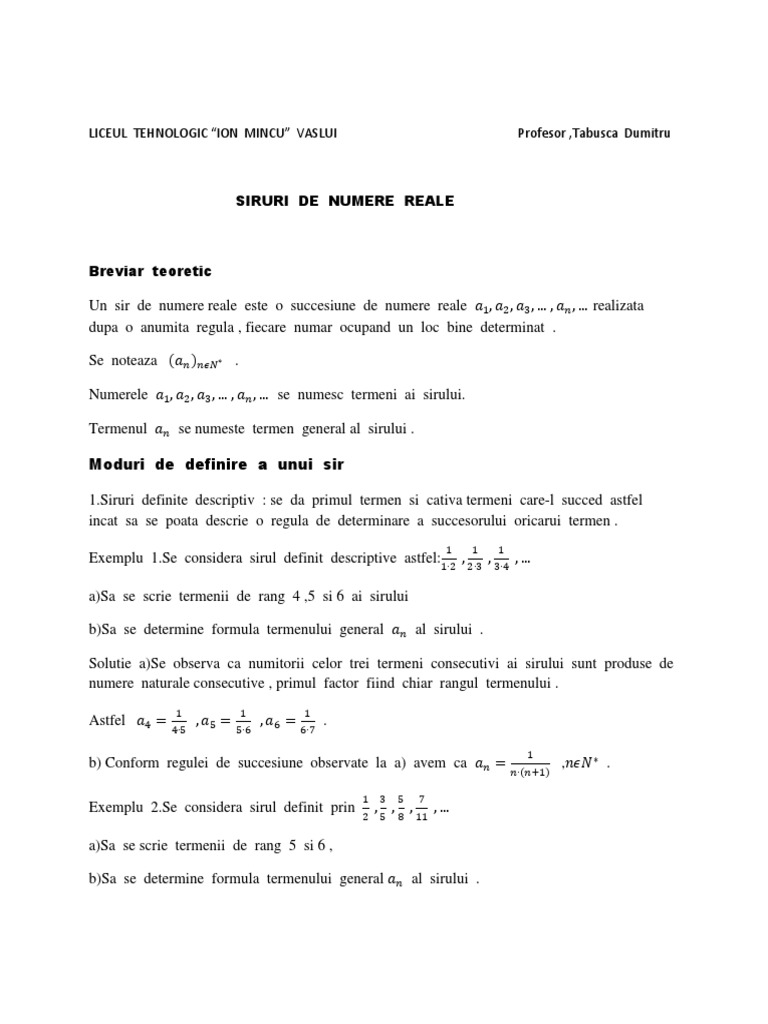 2015 03 28 Siruri de Numere Reale PDF | PDF