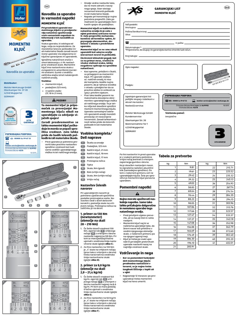 Navodila Momentni Kljuc PDF | PDF