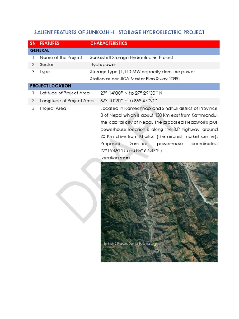 Salient Features Sunkoshi 2 HEP 2 Pager | PDF | Hydroelectricity | Dam