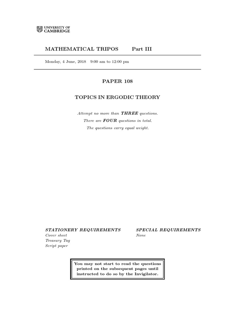 Mathematical Tripos: Monday, 4 June, 2018 9:00 Am To 12:00 PM | PDF ...