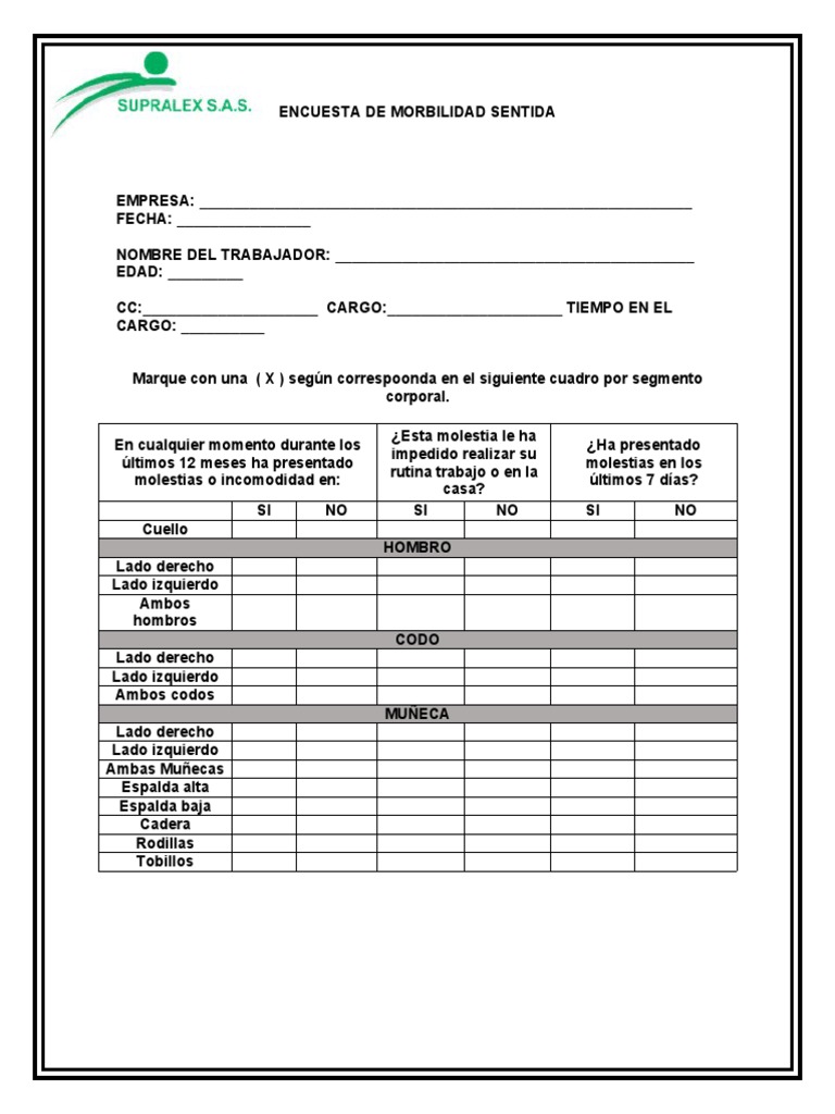 Encuesta de Morbilidad Sentida Laboral | PDF | Factores humanos y ...
