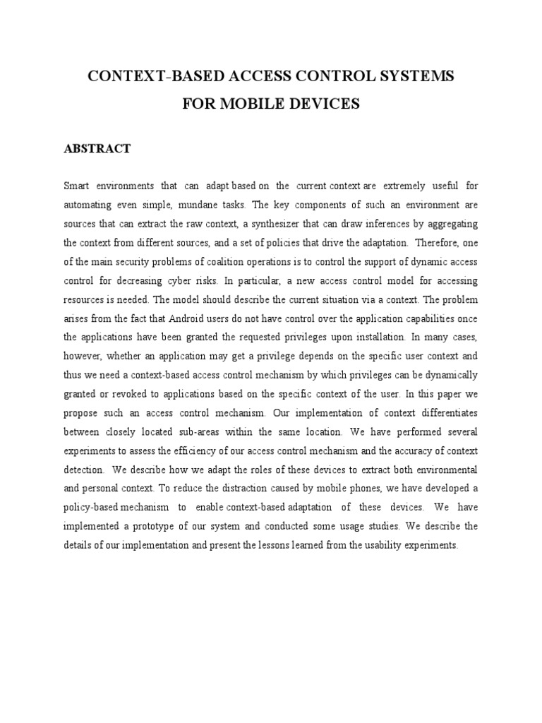 Context-Based Access Control Systems For Mobile Devices | PDF