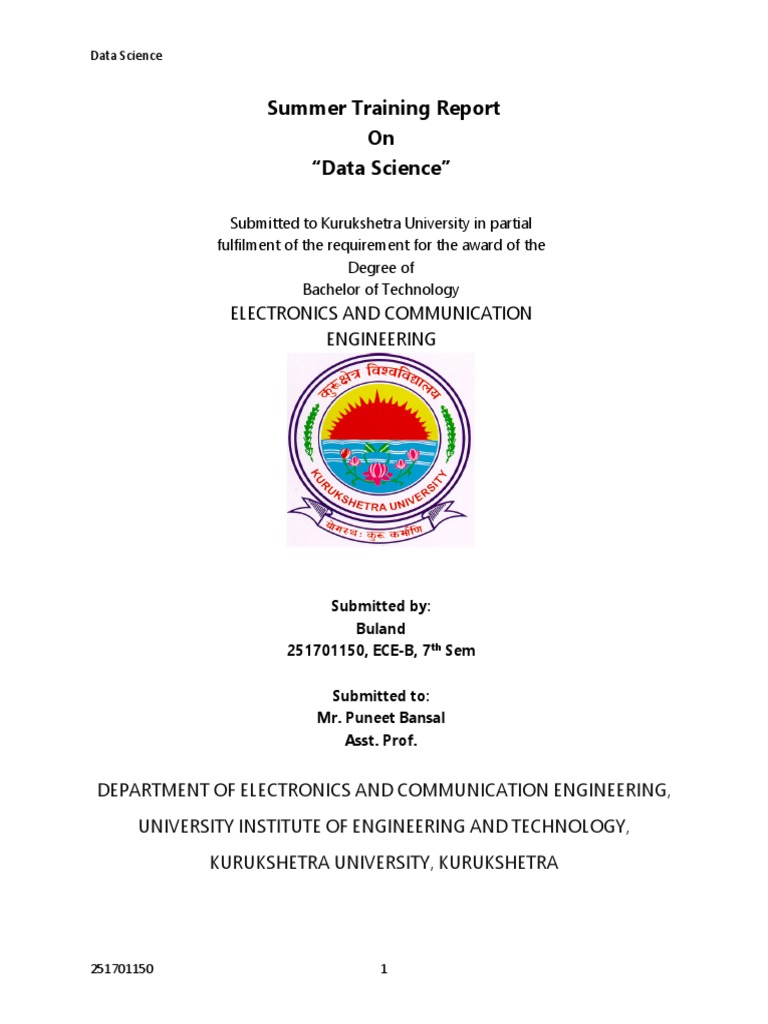 Internshala Summer Training Report On Data Science | Download Free PDF ...