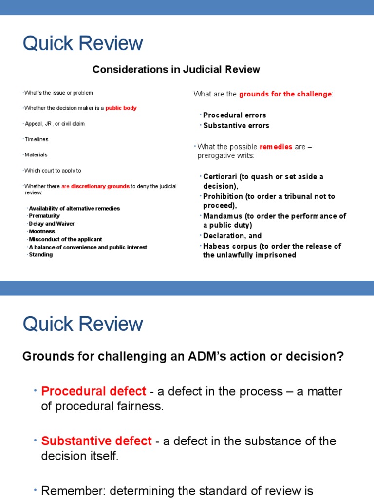 Judicial Review: Grounds and Remedies Guide | PDF | Standard Of Review ...