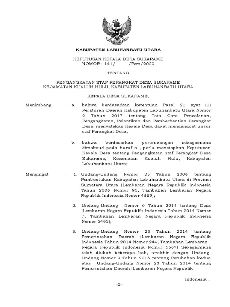 SK Pengangkatan Staf Administrasi Bpd. | PDF