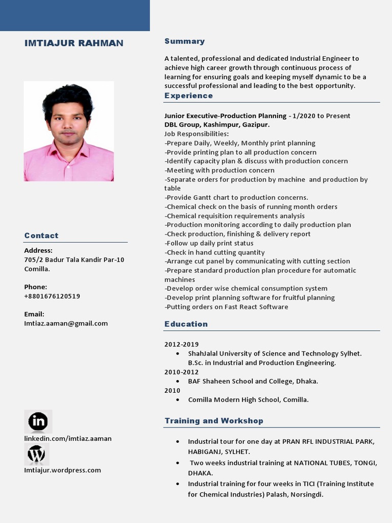CV. Imtiajur Rahman SUST IPE | PDF | Engineering | Business