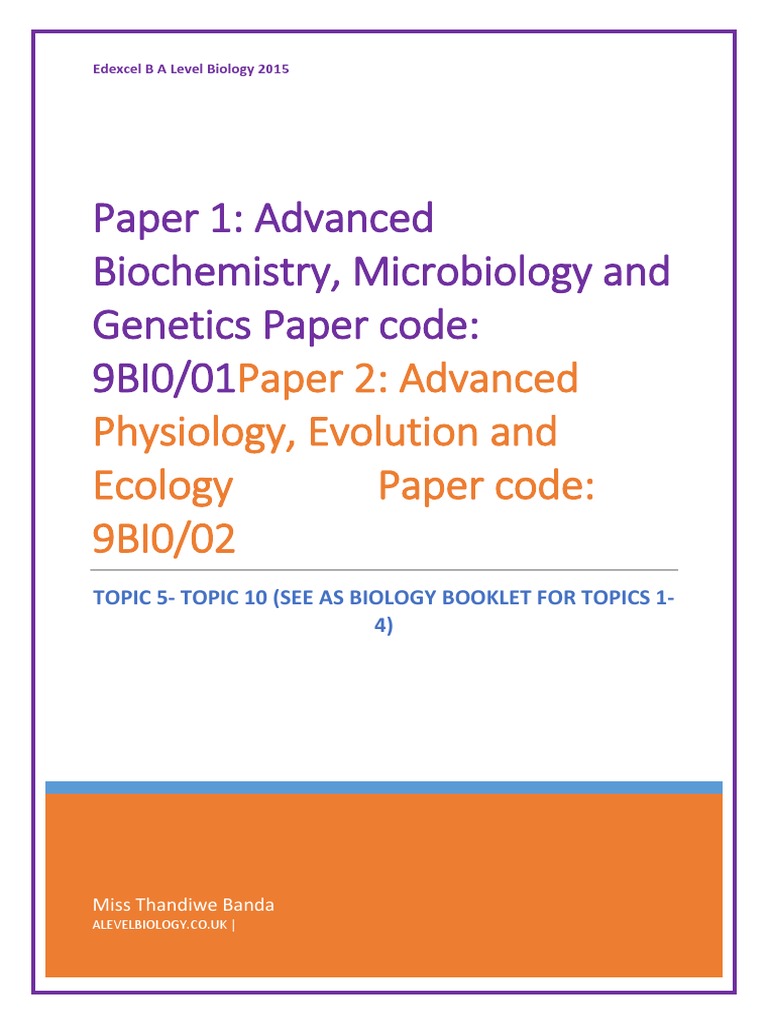 Edexcel B A Level Biology 2015 Topics 5-10 Revision Notes PDF | PDF ...