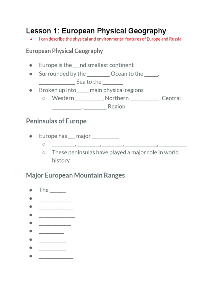 Lesson 1 European Physical Geography Notes | PDF