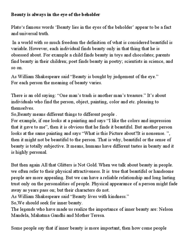 Beauty Is Always in The Eye of The Beholder | PDF | Beauty | Perception