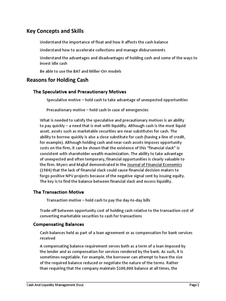 Cash and Liquidity Management | PDF | Float (Money Supply) | Cheque