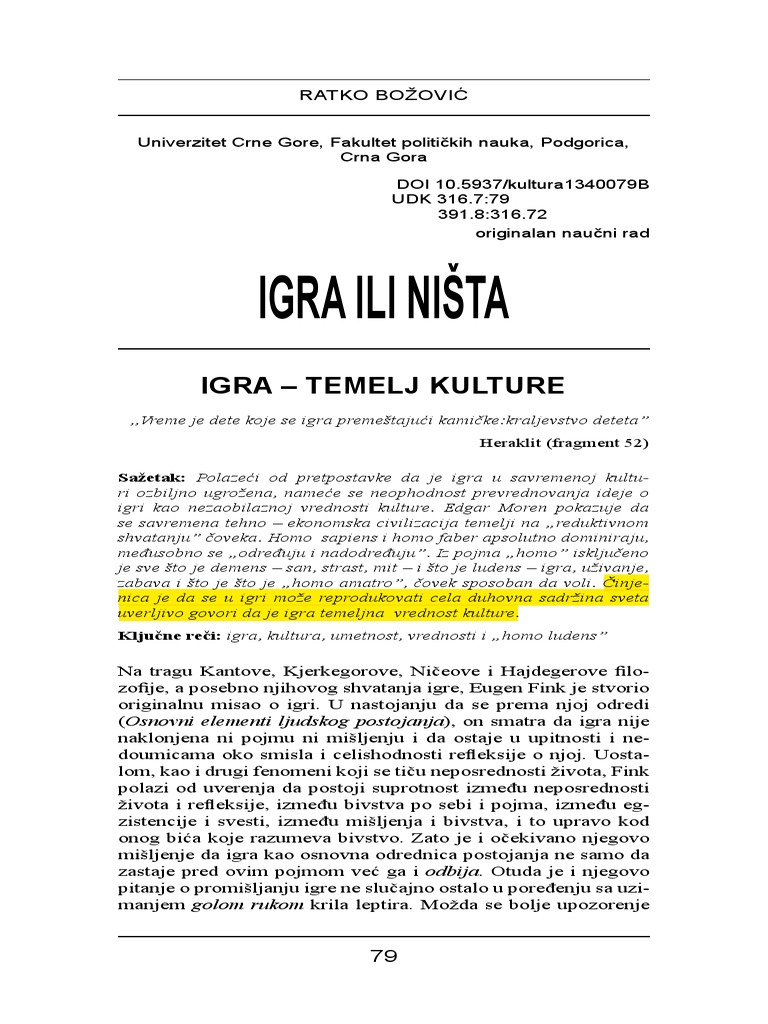 Igra - Temelj Kulture | PDF