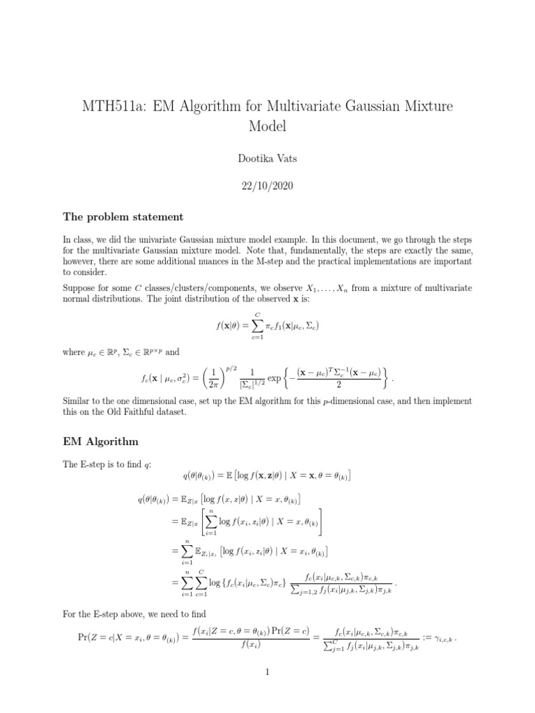 Em Algo For Multivariate GMM | PDF | Analysis | Applied Mathematics