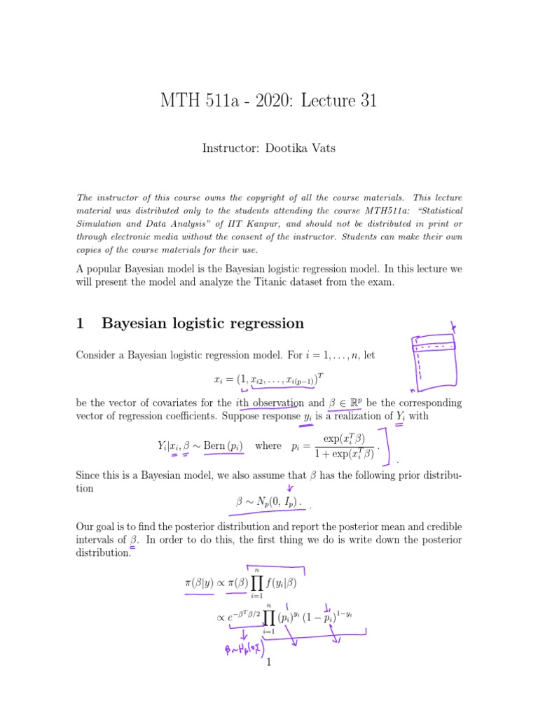 L31 Bayesian Logistic Regression PDF | PDF | Logistic Regression ...