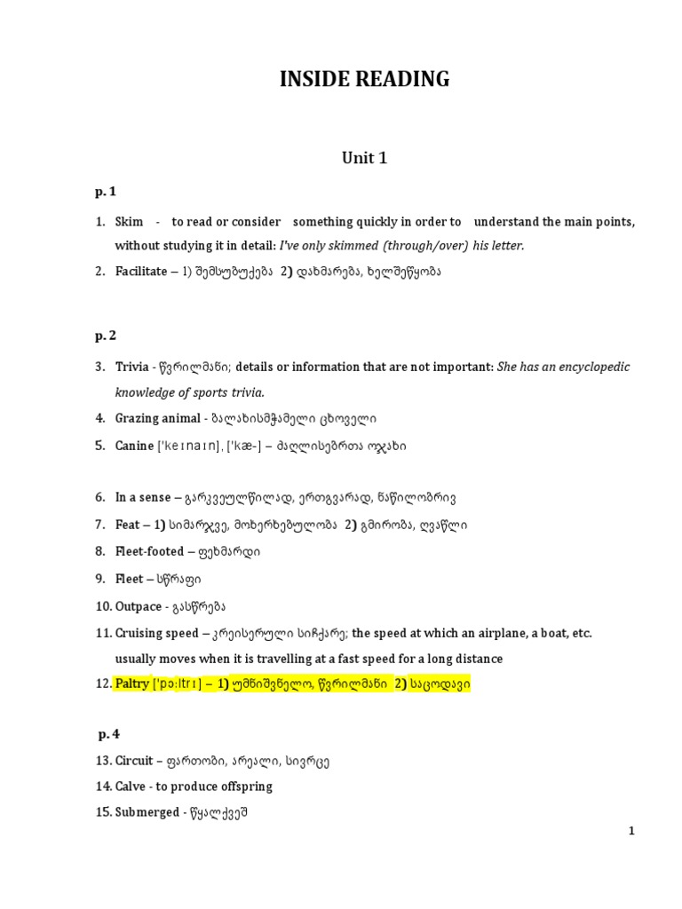 113 - Handout - Inside Reading Units 1,2 | PDF