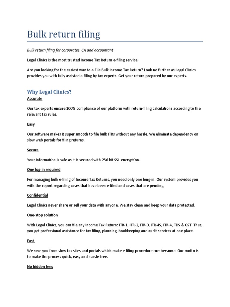 Bulk Return Filing | PDF | Tax Return (United States) | Taxes