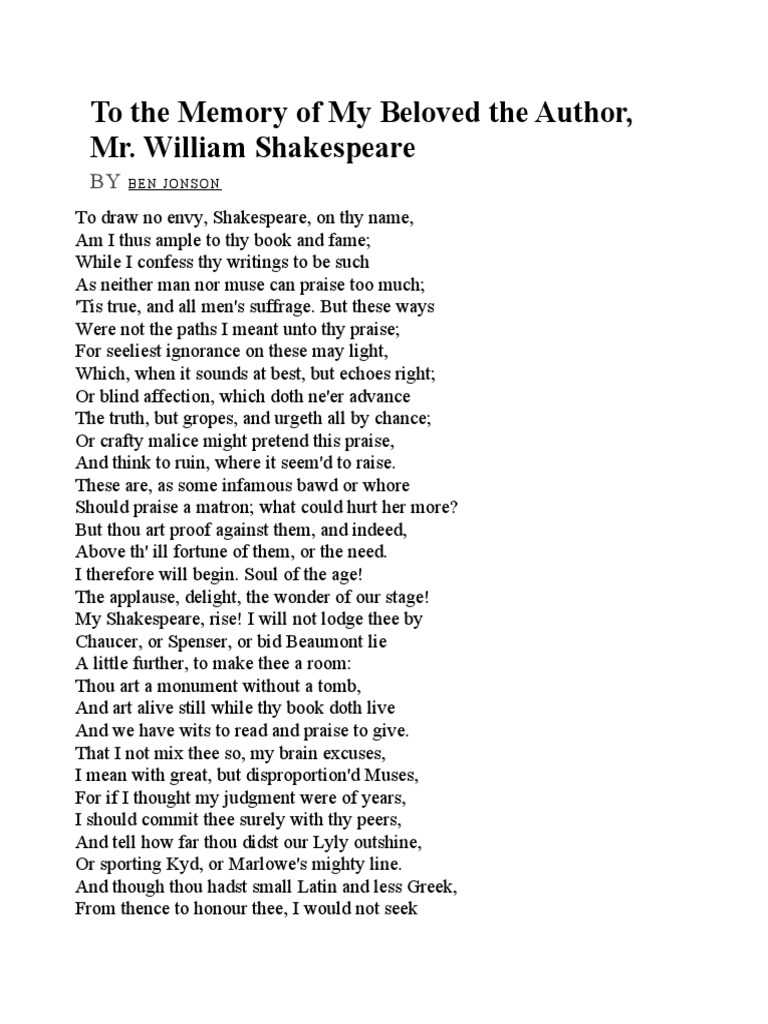 Ben Jonson To My Beloved Master | PDF | Poetry