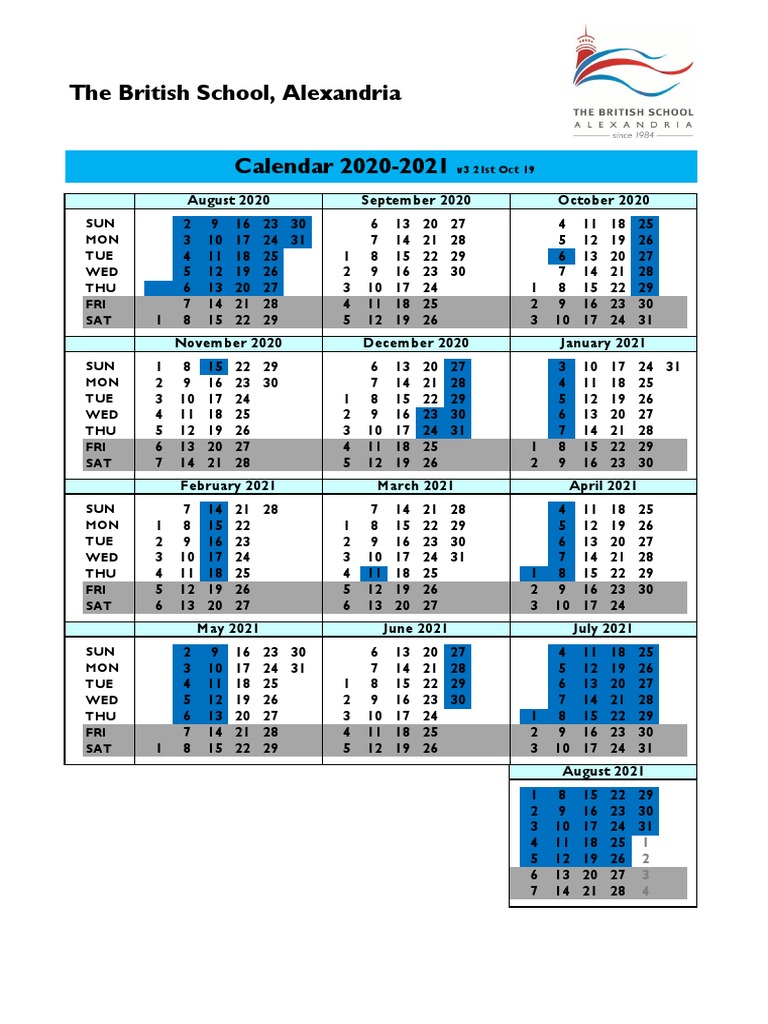 British School Alexandria Calendar 2020-21 | PDF