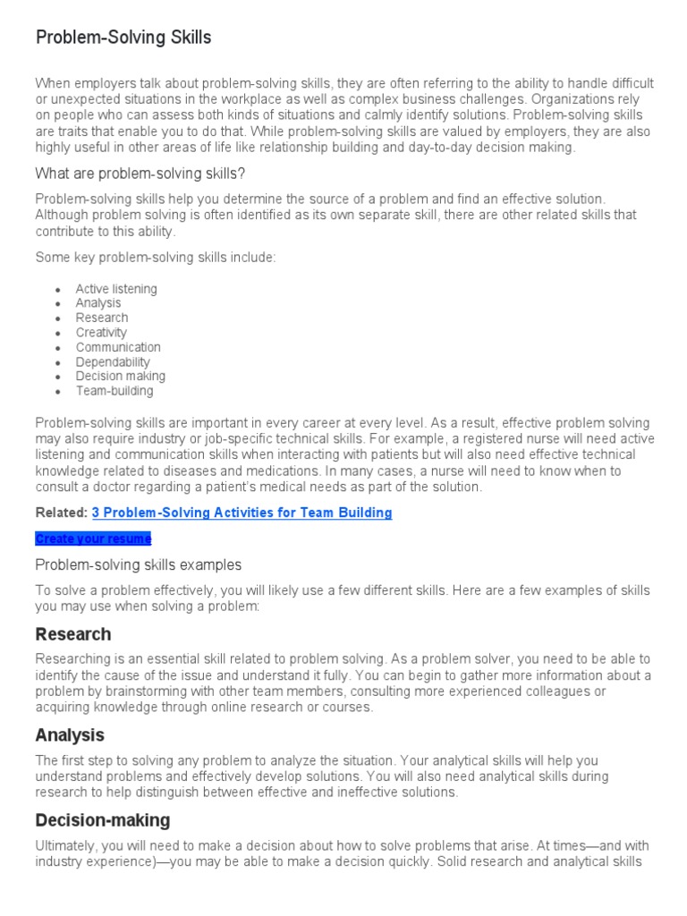 Problem Solving Skills | PDF | Decision Making | Psychological Concepts