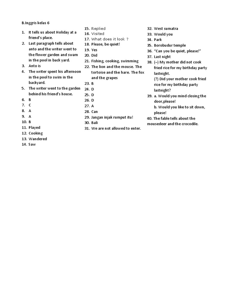 Bahasa Inggris Kelas 6 | PDF