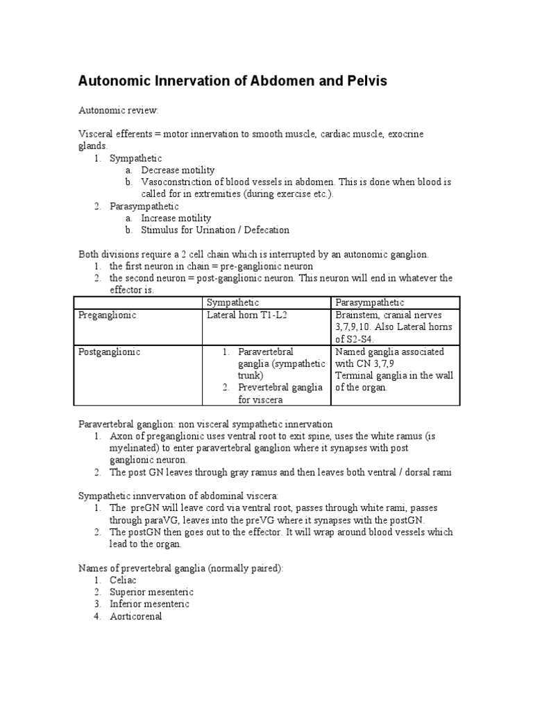 Autonomic Innervation of Abdomen and Pelvis | PDF | Autonomic Nervous ...