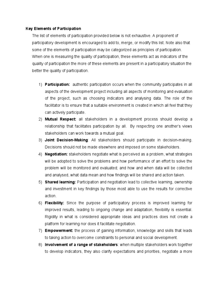 Key Elements of Participation | PDF | Negotiation | Social Group