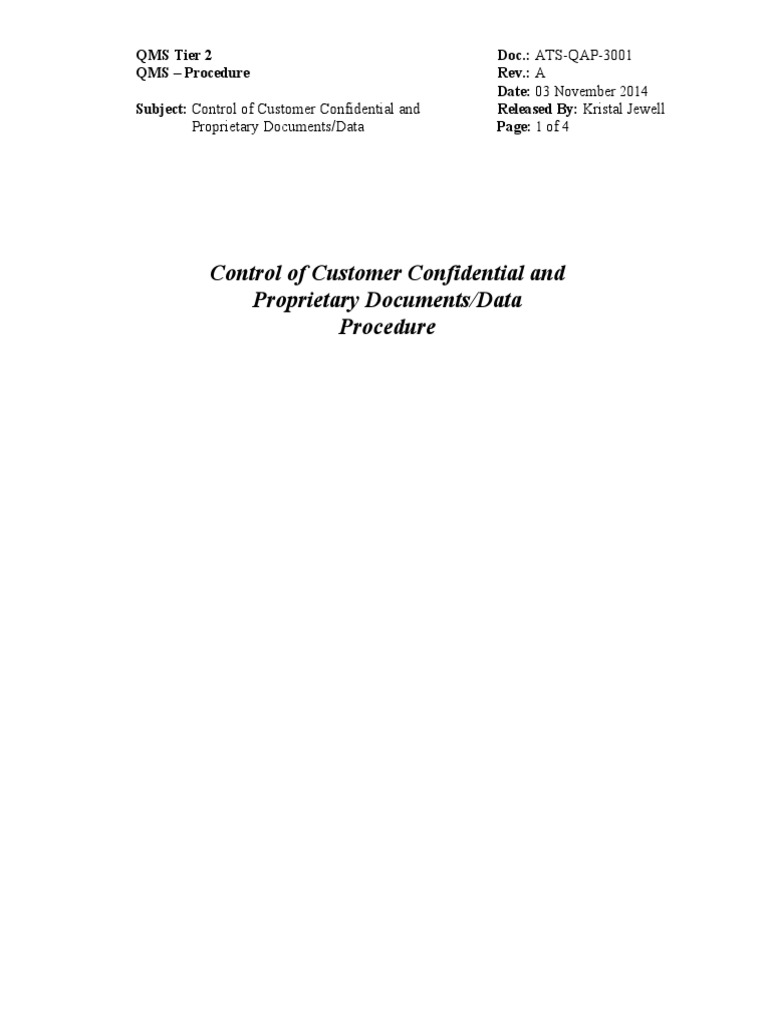 Control of Customer Confidential Data | PDF | Quality Assurance | Business