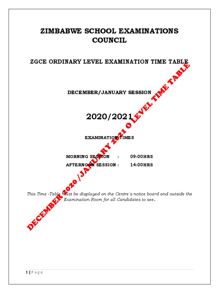 ZGCE O-Level Exam Timetable 2020/2021 | PDF | Test (Assessment) | Business