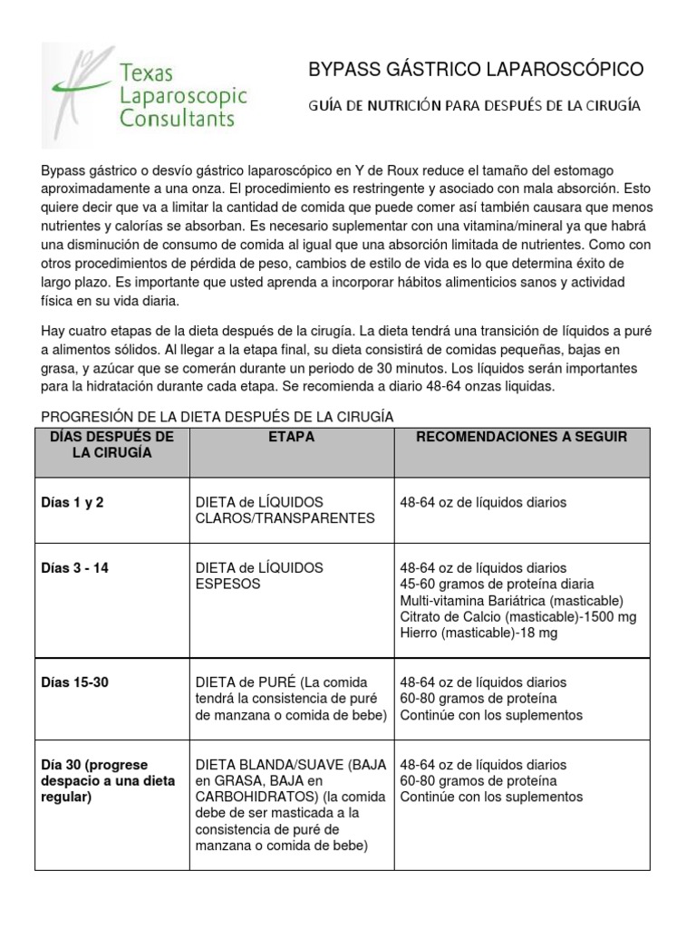 Laparoscopic Gastric Bypass Post Surgery Diet Guidelines SPANISH | PDF ...