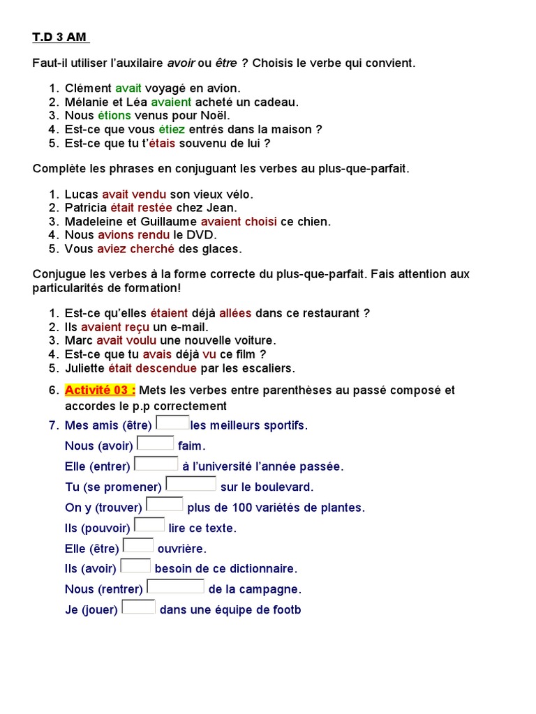 Exercices de français : passé composé 3AM | PDF | Arts du langage et ...