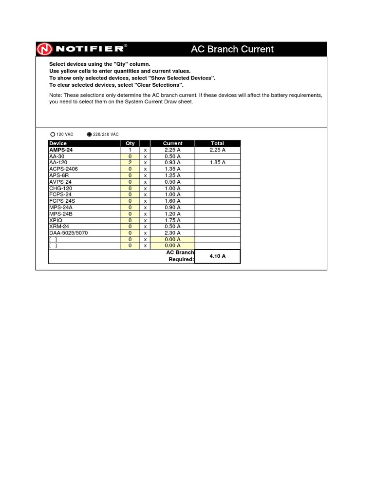 AC Branch Current: Device Qty Current Total | PDF